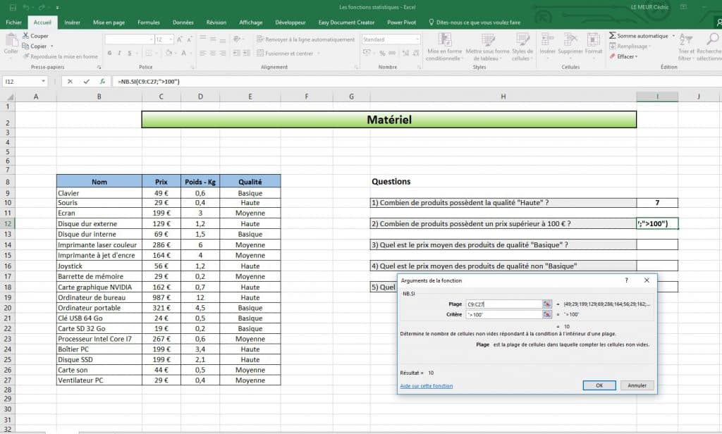 Quelques fonctions Excel de base à connaître absolument