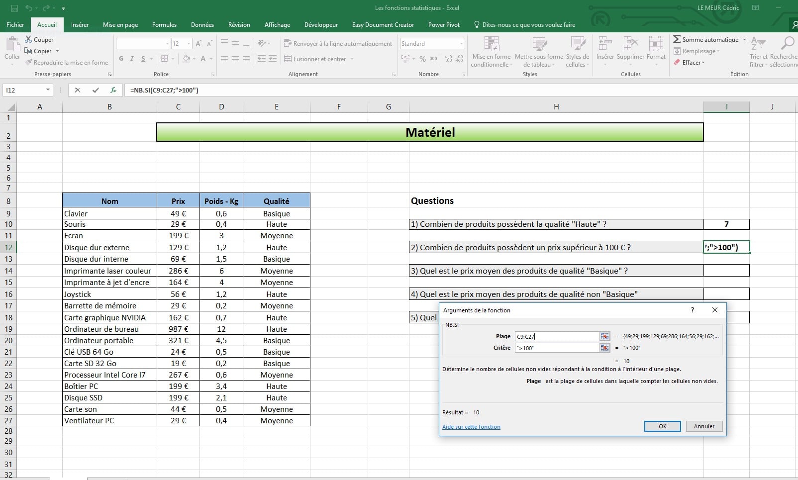 Quelques fonctions Excel de base à connaître absolument